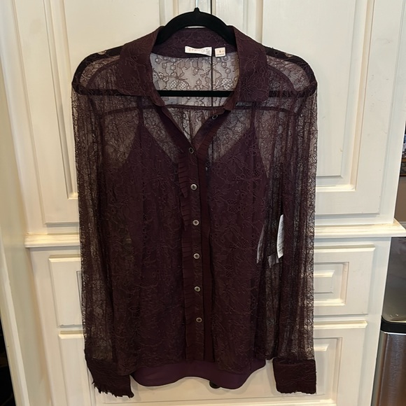 Carlisle NY | Tops | Nwt Carlisle Ny Eggplant Color Shear Lace W ...